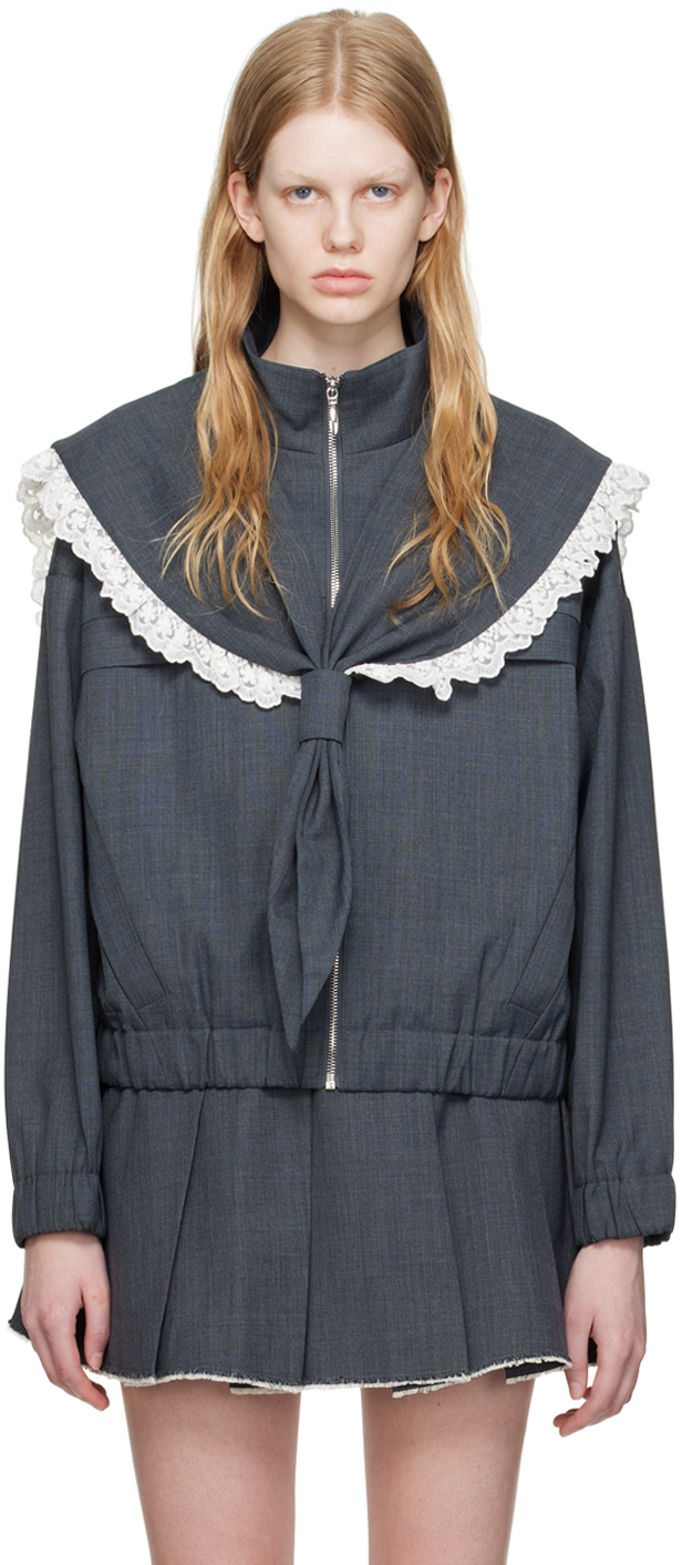 Shushu/Tong Grey Sailor Collar Jacket In Gr100 Grey - 53% Off
